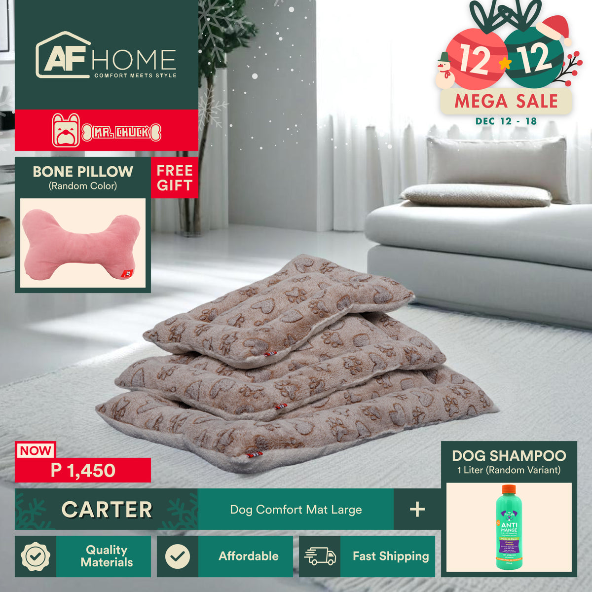 CARTER | Dog Comfort Mat + DOG SHAMPOO 1 Liter | FREE BONE PILLOW | 12 ...