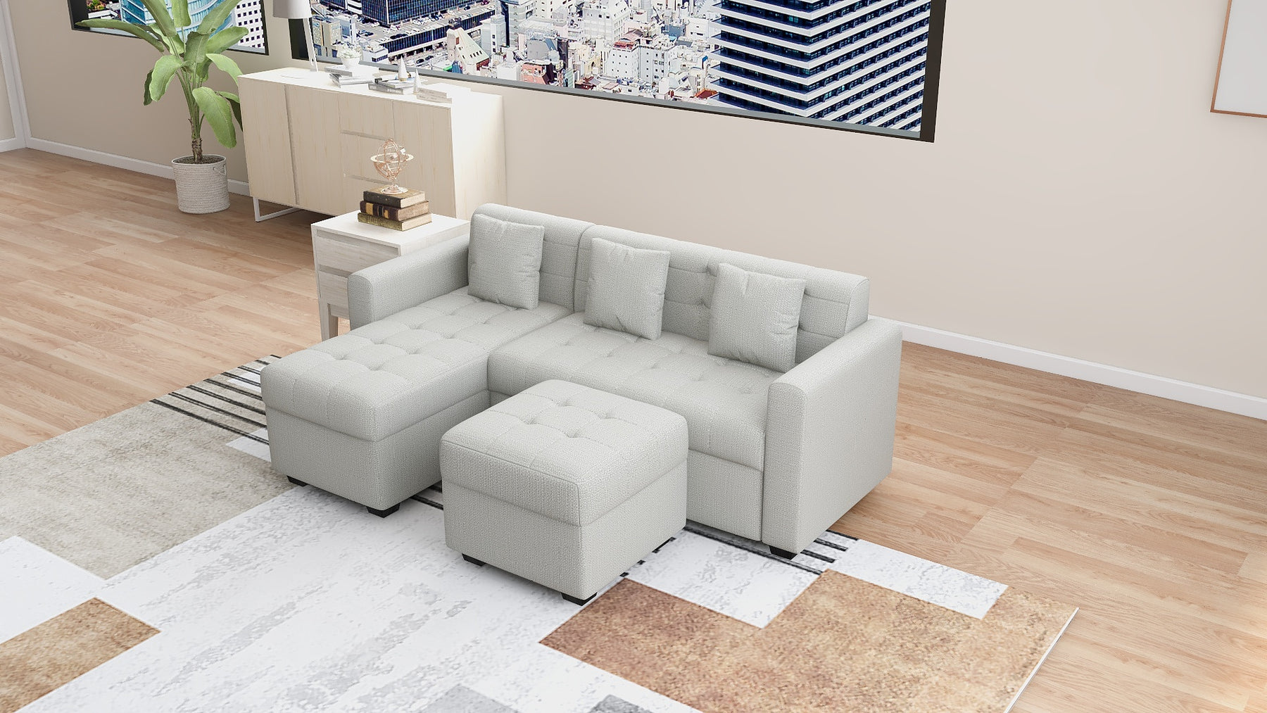 MELO Mini L-Shape Fabric Sofa with Ottoman | AF Home