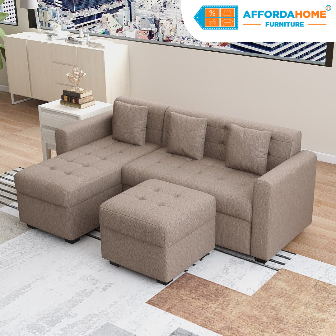 MELO Mini L-Shape Fabric Sofa with Ottoman – AF Home